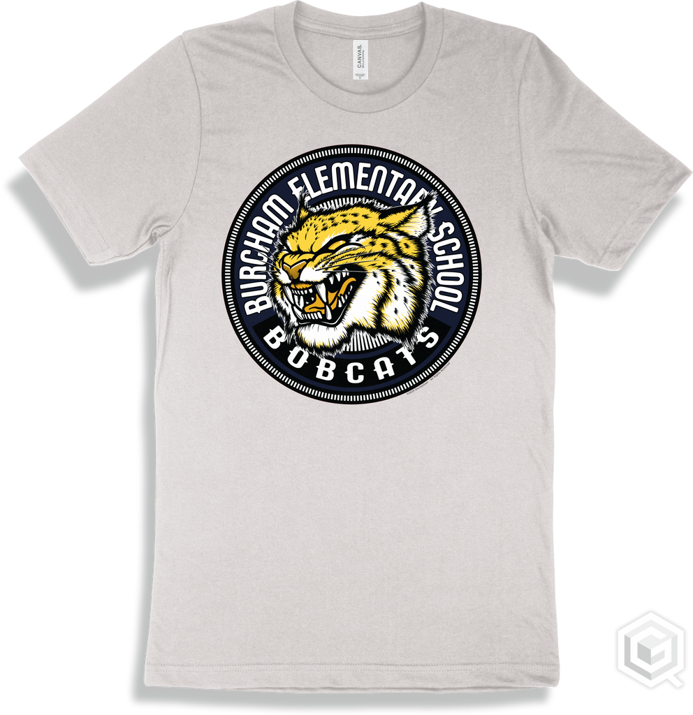 Burcham Elementary School Bobcats White T-shirt - Mascot Circle Design